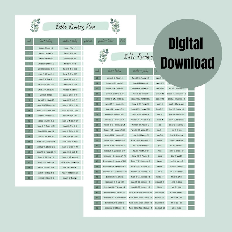 One Year Bible Reading Plan I Bible Tracker I Digital Download I Read ...