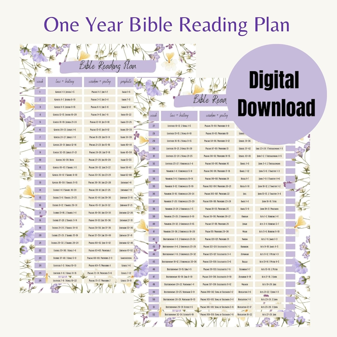 One Year Bible Reading Plan I Bible Tracker I Digital Download I Read ...