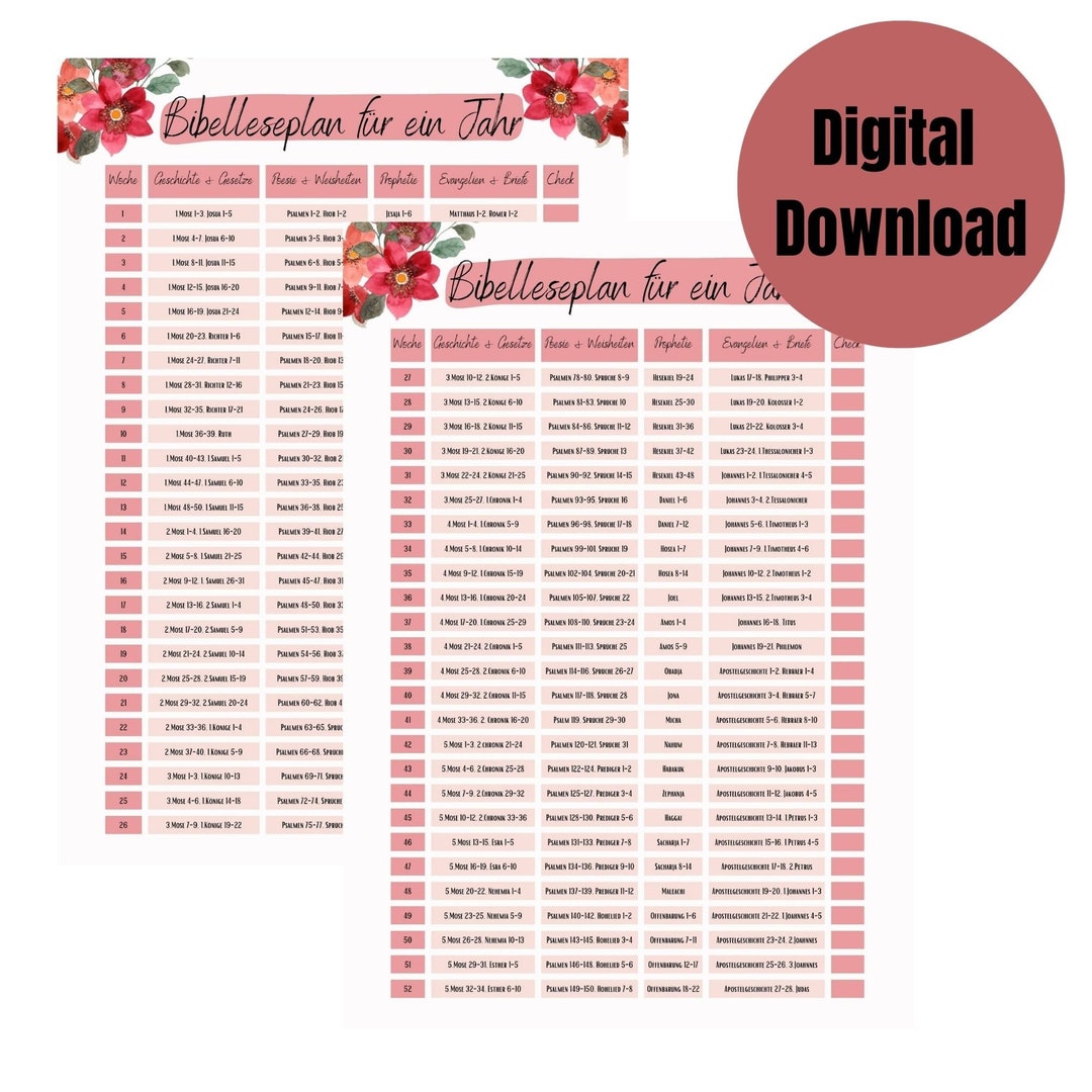 Ausdruckbarer Bibelleseplan Für Ein Jahr in Deutsch Digitaler Download DIN A4 A5 Stille Zeit ...