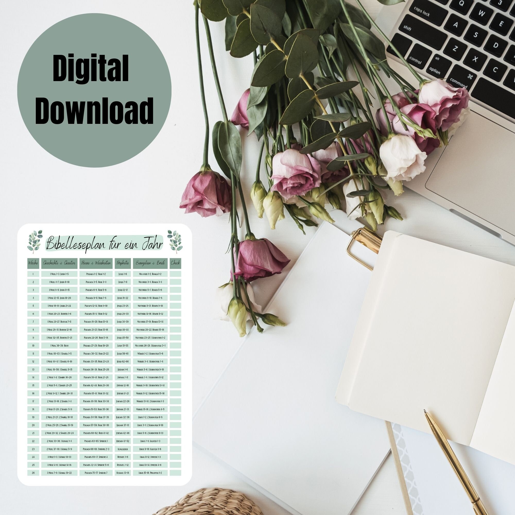 Bibelleseplan für ein Jahr in Deutsch | Digitaler Download | DIN A4 ...