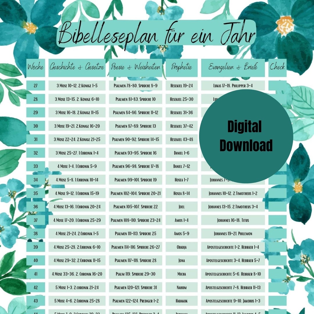 Ausdruckbarer Bibelleseplan Für Ein Jahr in Deutsch Digitaler Download DIN A4 A5 Stille Zeit ...