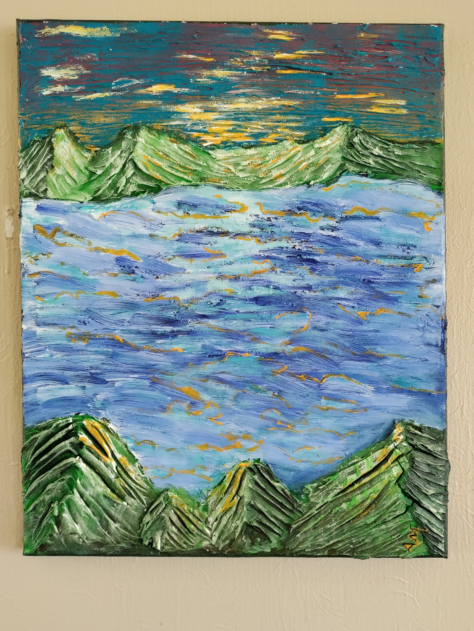 Original Textured Acrilic Painting Mountains and Ocean - Etsy