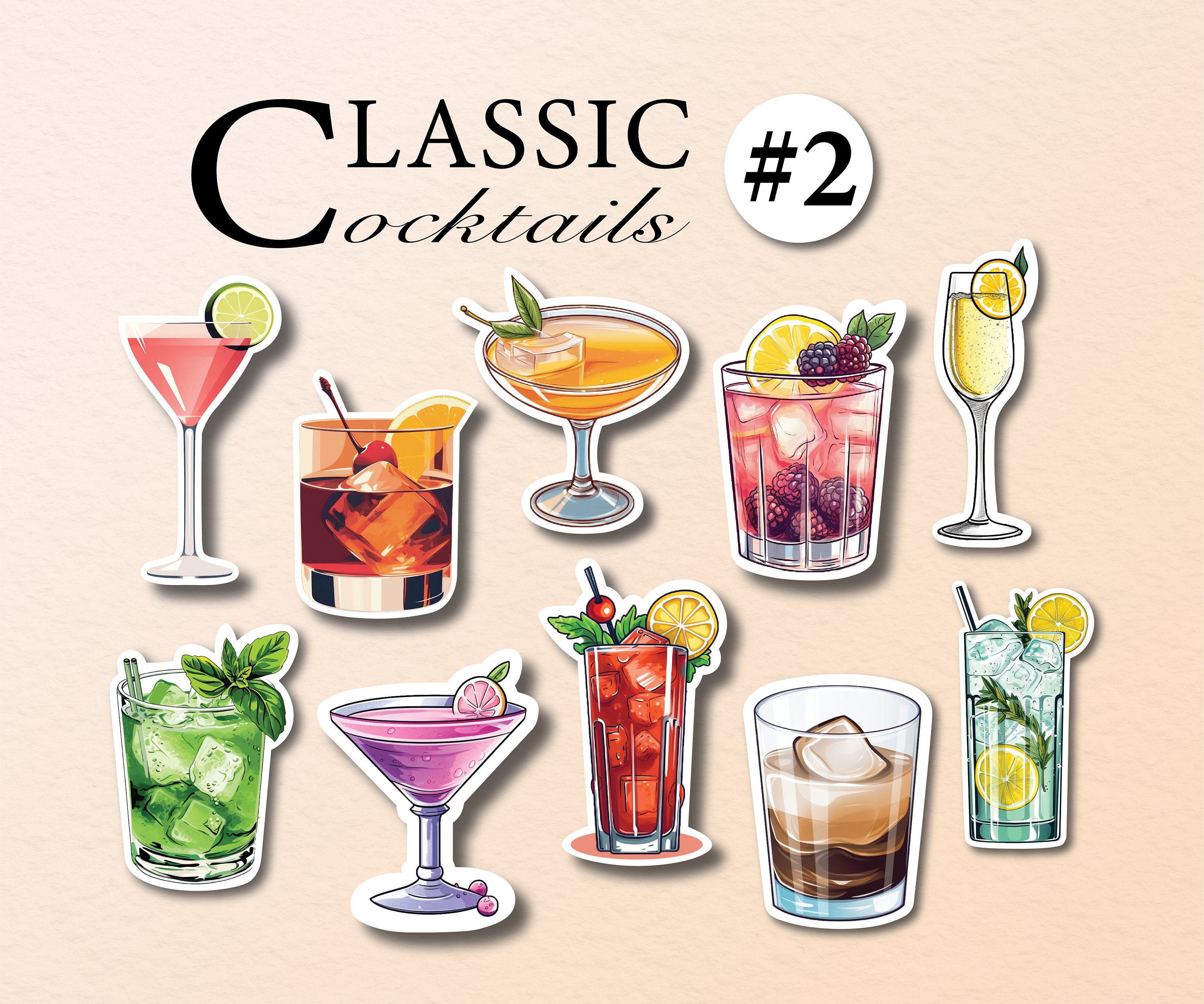 Cocktail Stickers Bundle of 10 Famous Cocktaile Stickers, Vinyle ...