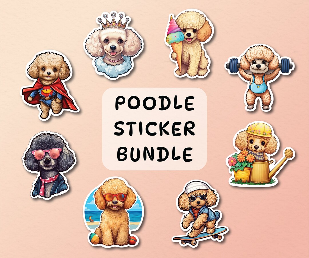 8 Poodle Stickers Bundle of 8 Vinyle Stickers Cute-pet Mini Poodle Hund ...