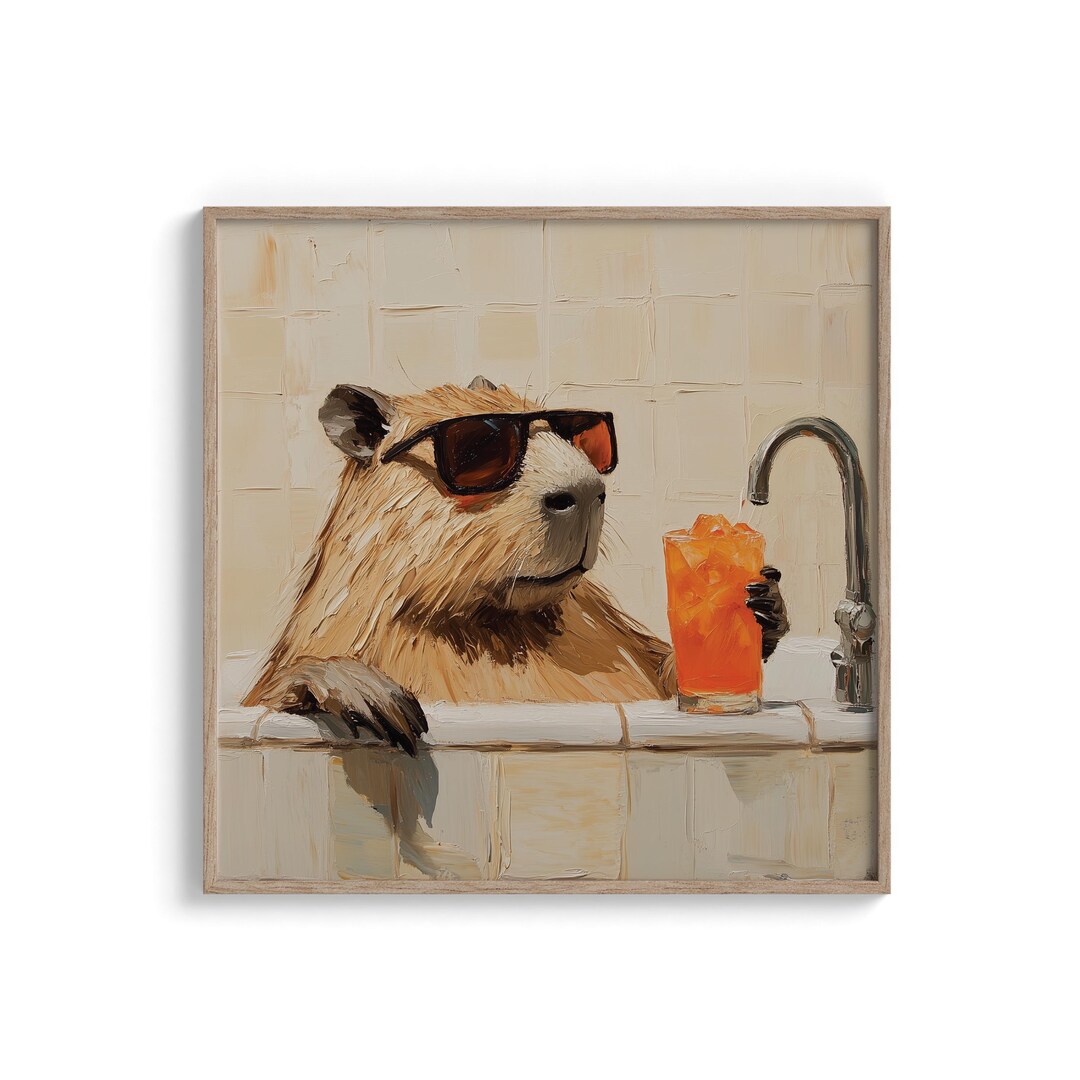 Capybara Wall Art Print, Tropical Bathroom Digital Print, Funny Rodent ...