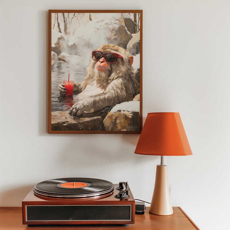 Snow Monkey Wall Art, Funny Bathtub Digital Print, Japanese Monkeys ...