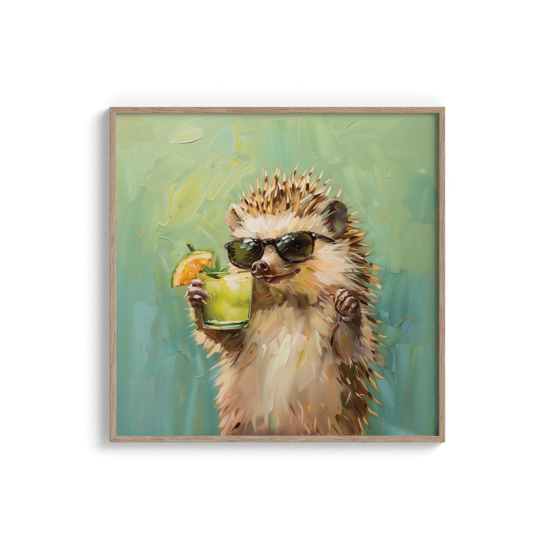 Hedgehog Digital Art Print, Square Hedgehog Artwork, Green Hedgehog ...