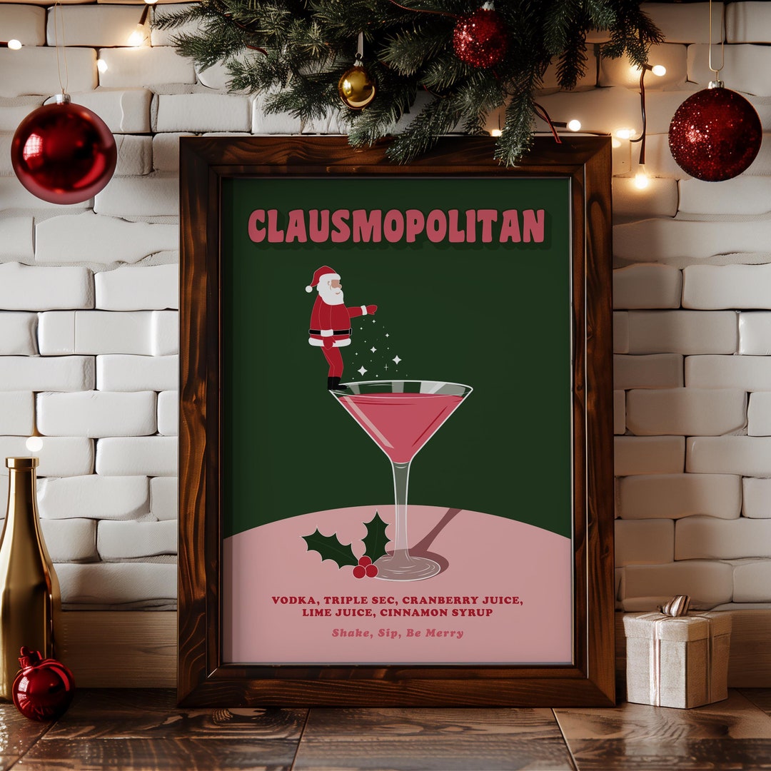 Clausmopolitan Christmas Cocktail Wall Art, Festive Santa Martini ...