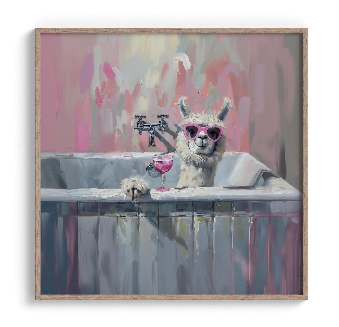 Alpaca Digital Art Print, Square Alpaca Printout, Alpaca With Cocktail ...