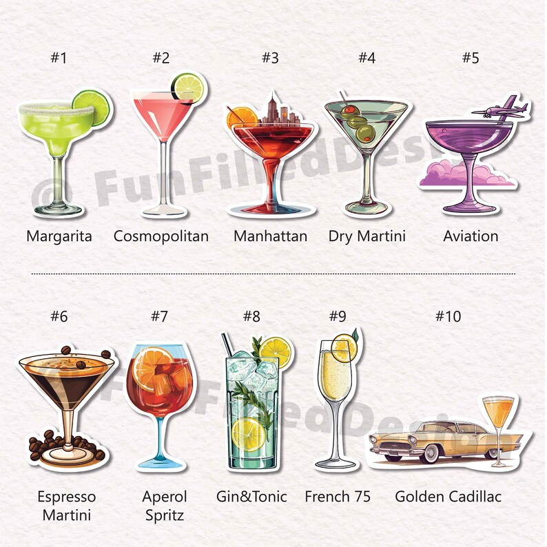 Cocktail Stickers Famous Cocktaile Stickers Vinyle Stickers,alcoholic ...