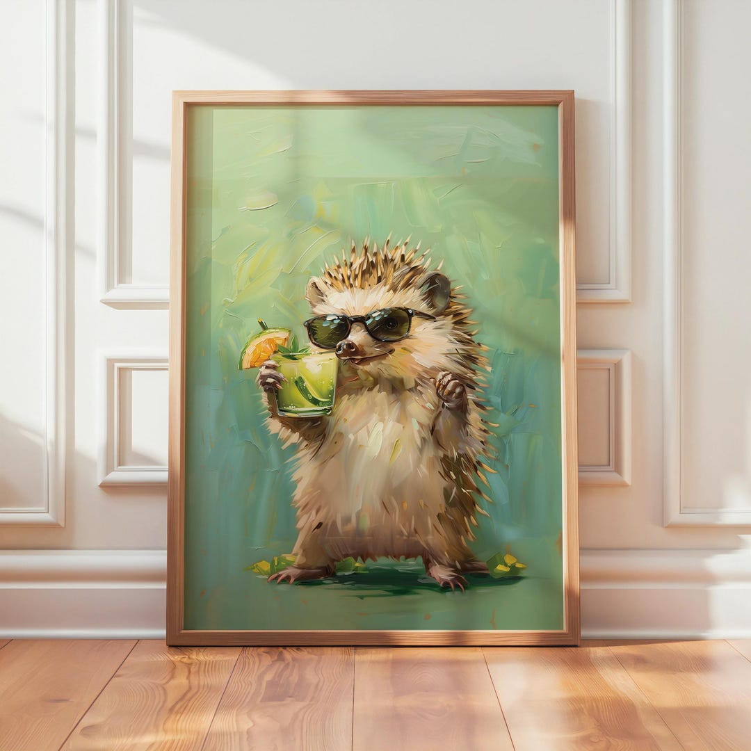 Hedgehog Digital Art Print, Hedgehog Artwork, Green Hedgehog With ...