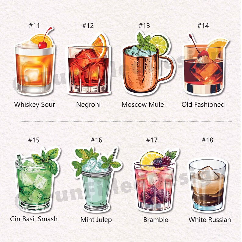 Cocktail Stickers Famous Cocktaile Stickers Vinyle Stickers,alcoholic ...