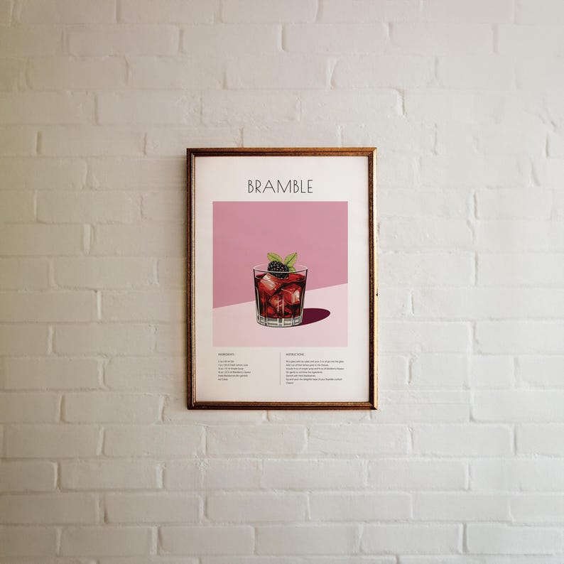 Bramble Cocktail Print, Bramble Poster, Bramble Decor, Bar Cart Decor ...
