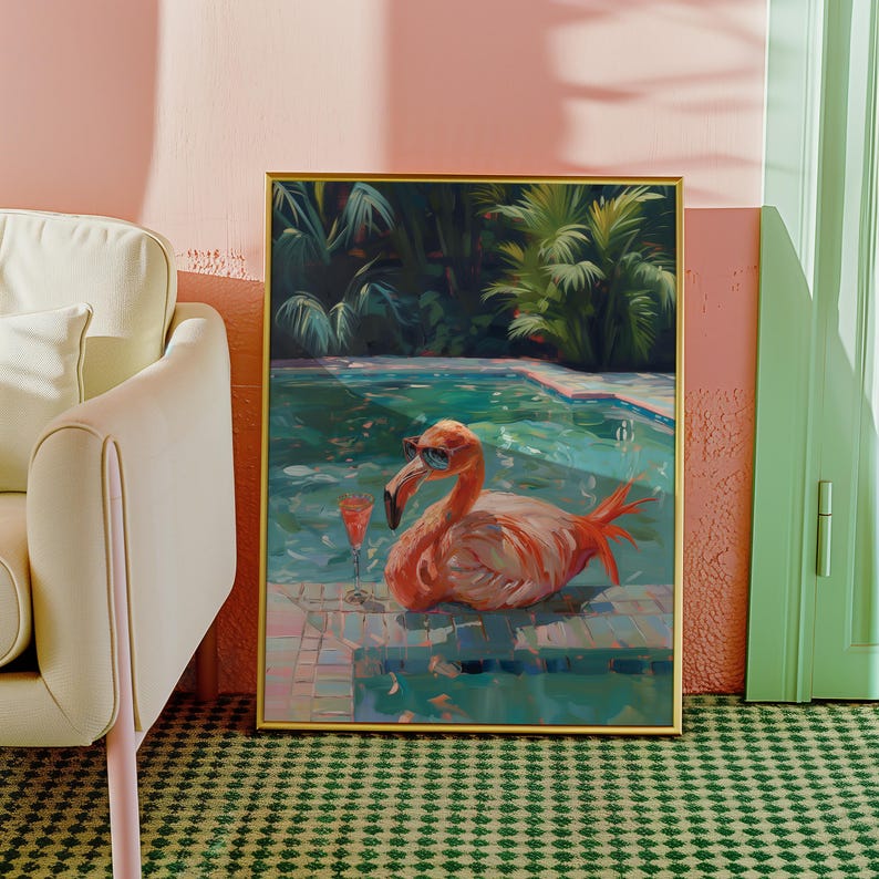 Flamingo Digital Art Print, Vertical Flamingo Printout, Flamingo Poster ...