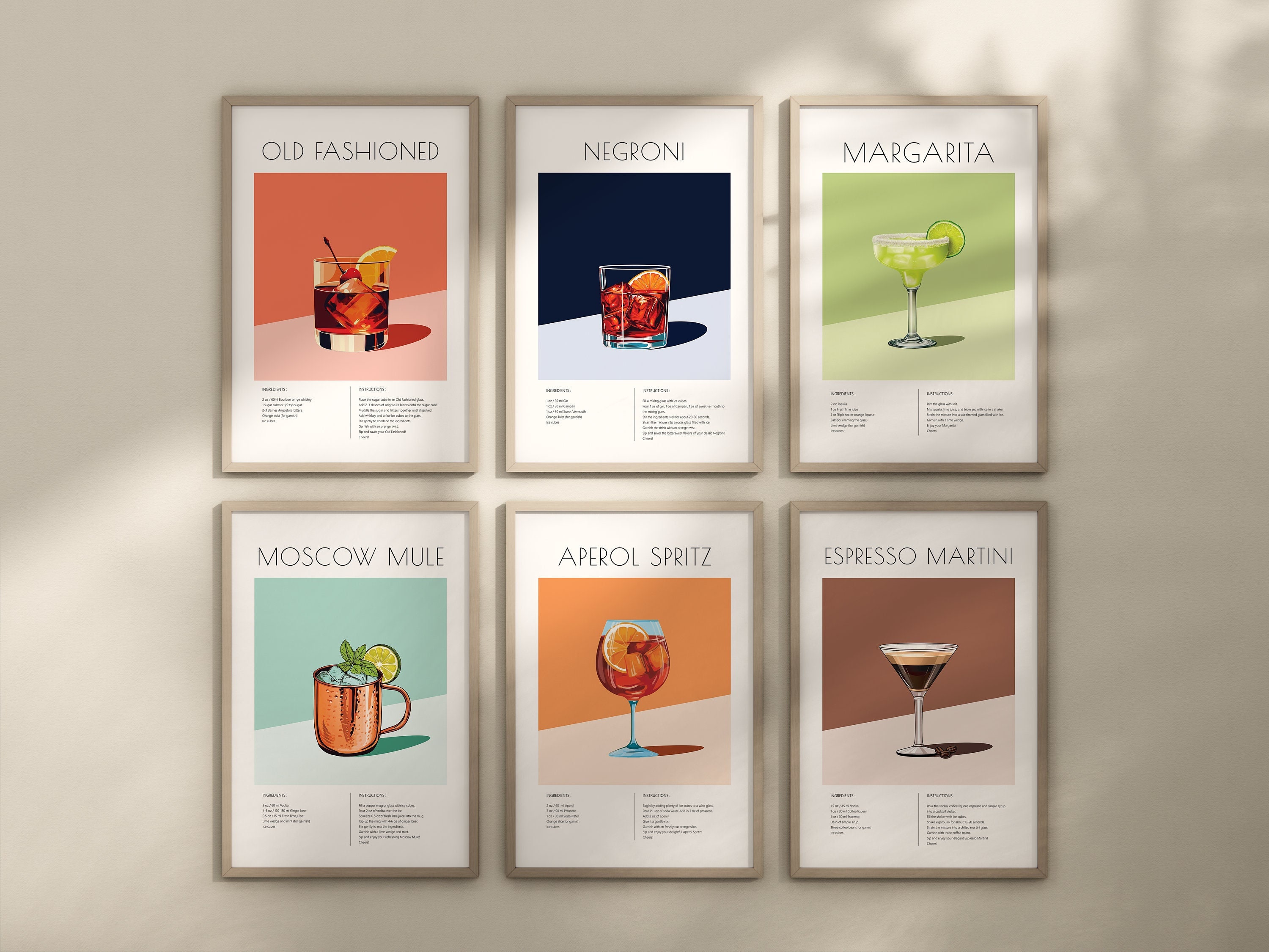 Cocktail Prints, Set of 6 Posters, Cocktail Decor, Bar Cart Decor ...
