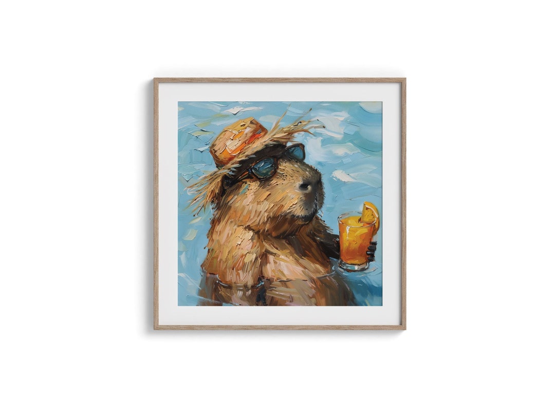 Capybara Digital Art Print, Square Capybara Printout, Capybara With ...