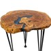 Olive Wood Round Coffee Table With Blue Epoxy Detailed, Live Edge River ...