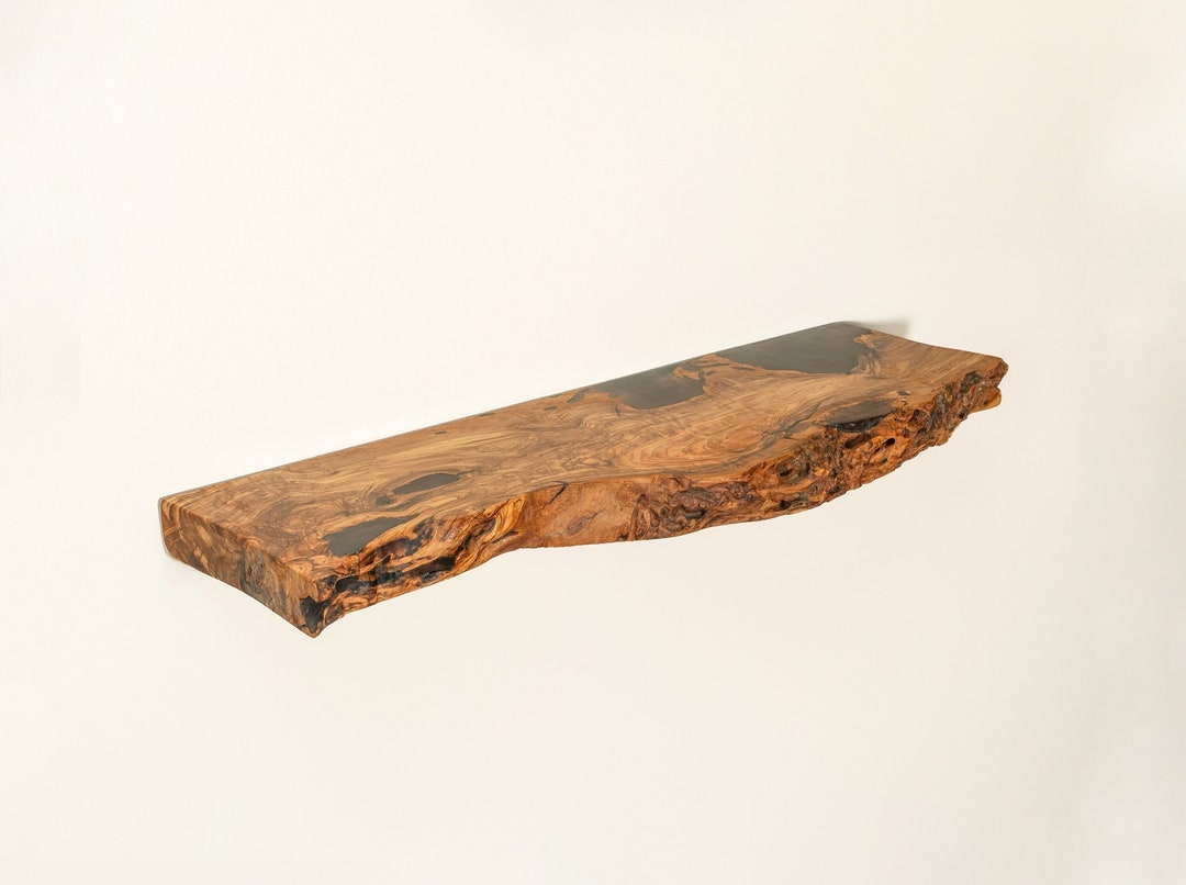 Unique Floating Olive Wood Shelf With Raw Edges - Etsy