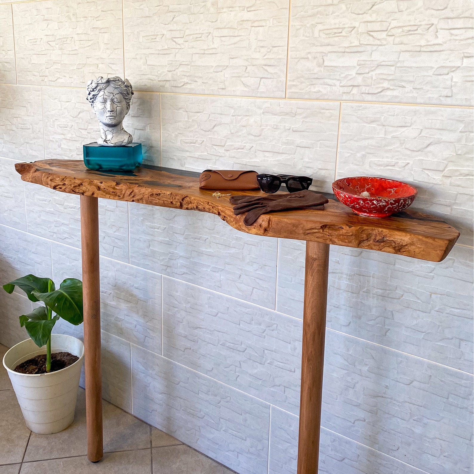 Live Edges Olive Wood Console Table With Black Resin Detailed - Etsy
