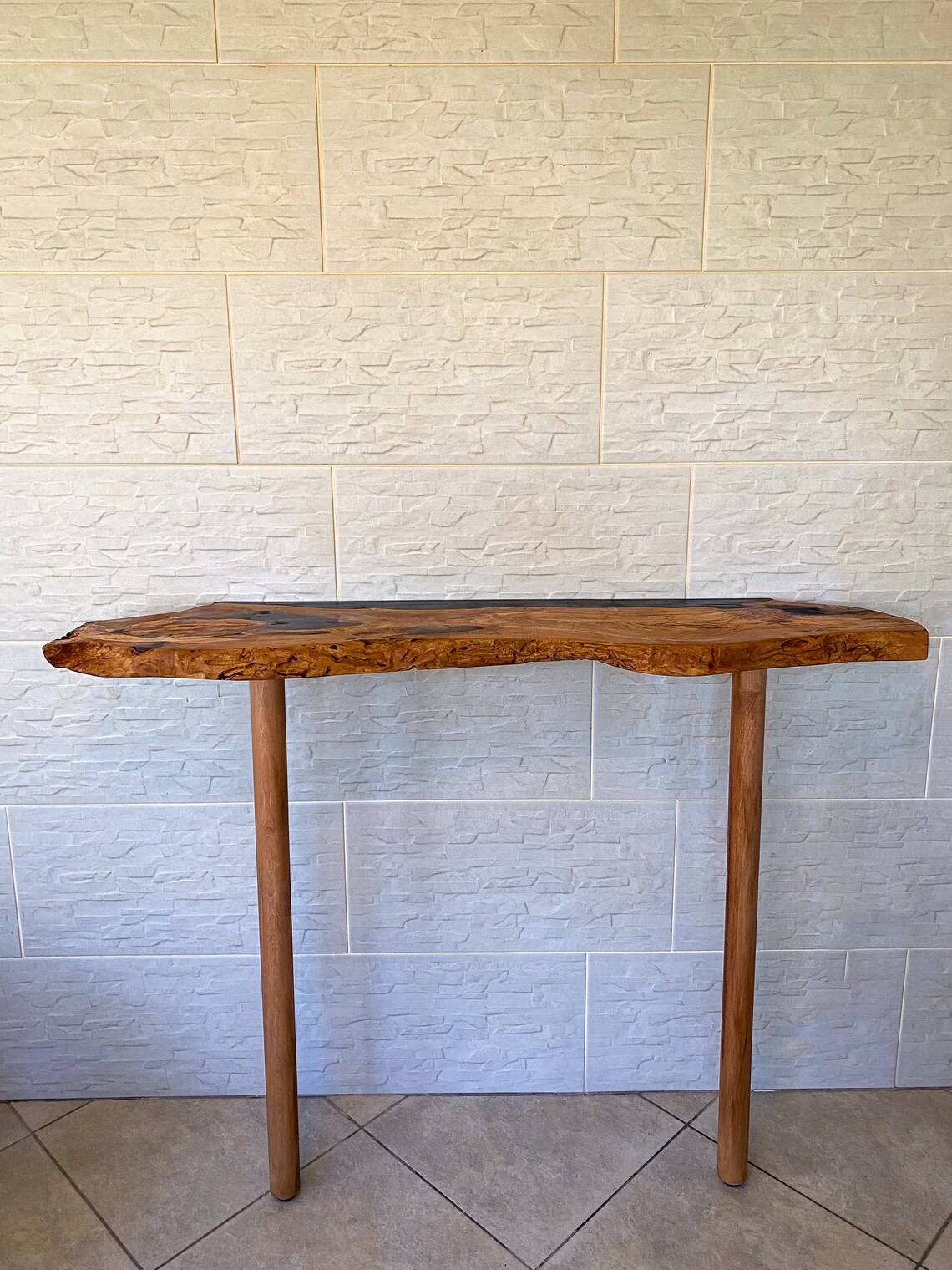 Live Edges Olive Wood Console Table With Black Resin Detailed - Etsy