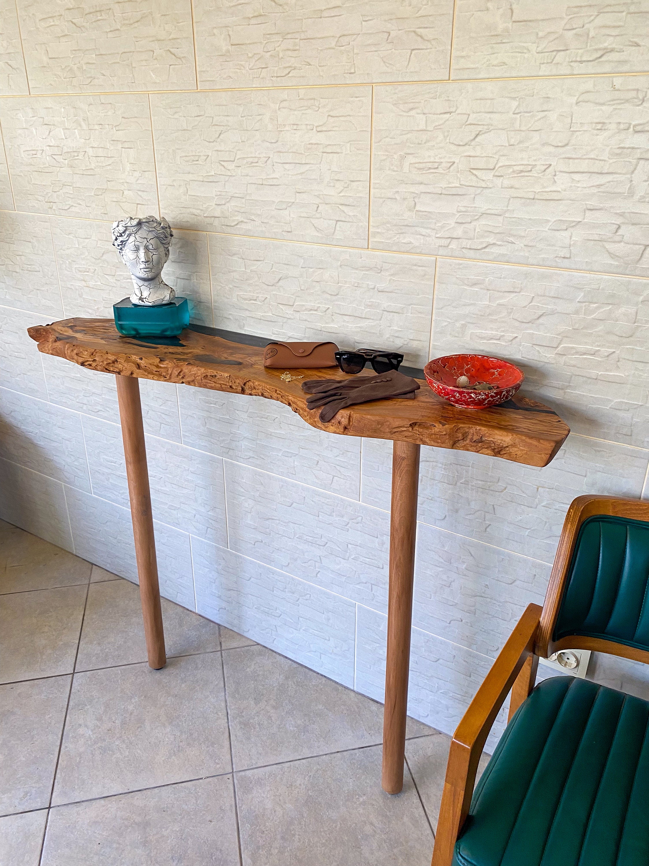 Live Edges Olive Wood Console Table With Black Resin Detailed - Etsy
