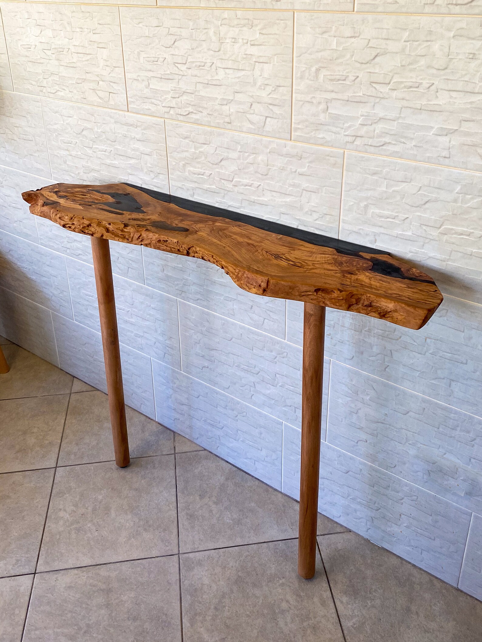 Live Edges Olive Wood Console Table With Black Resin Detailed - Etsy