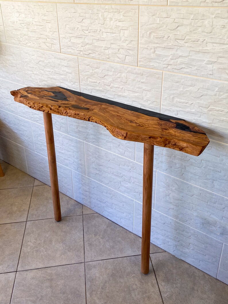 Live Edges Olive Wood Console Table With Black Resin Detailed - Etsy