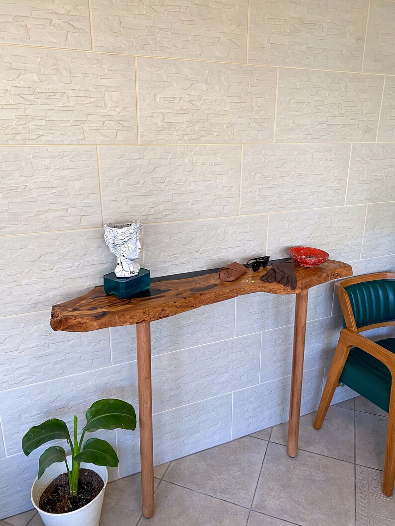 Live Edges Olive Wood Console Table With Black Resin Detailed - Etsy
