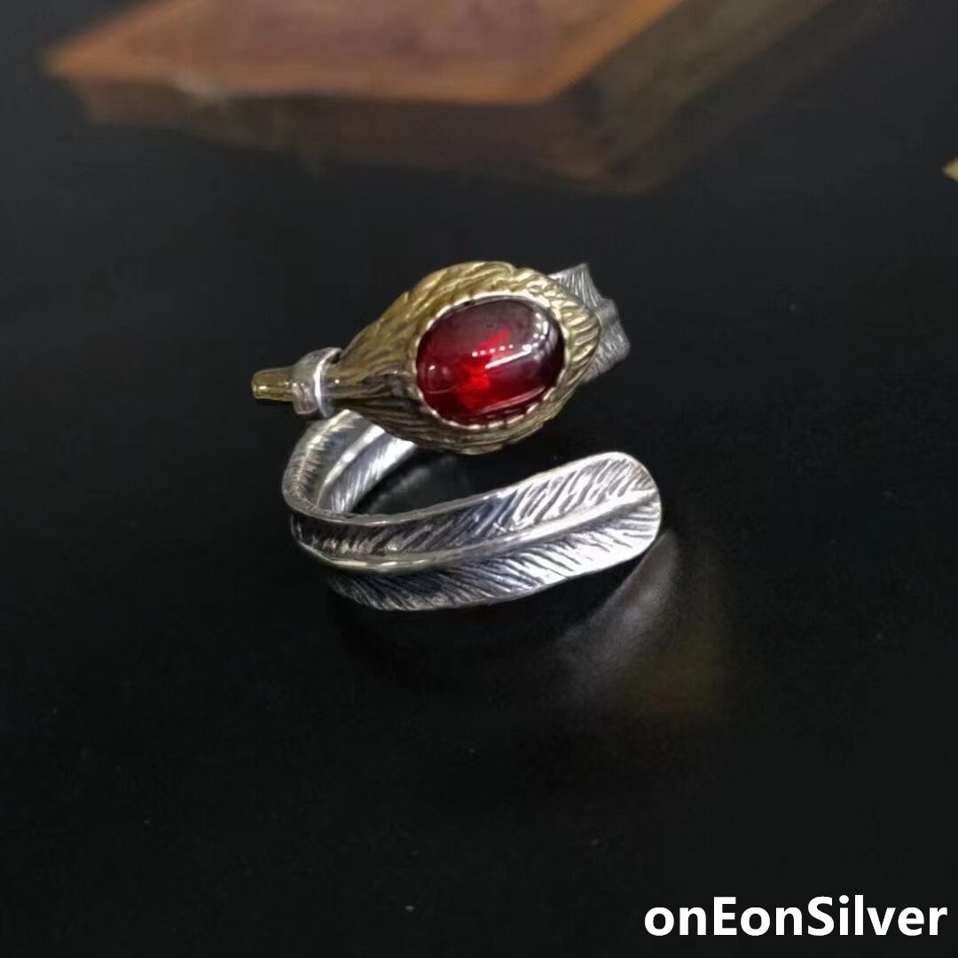 Feather Ruby Ring TAKAHASHI GORO Silver Ring Retro 925 - Etsy