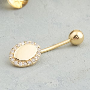 14K Solid Gold Belly Button Ring Diamond Navel Piercing - Etsy