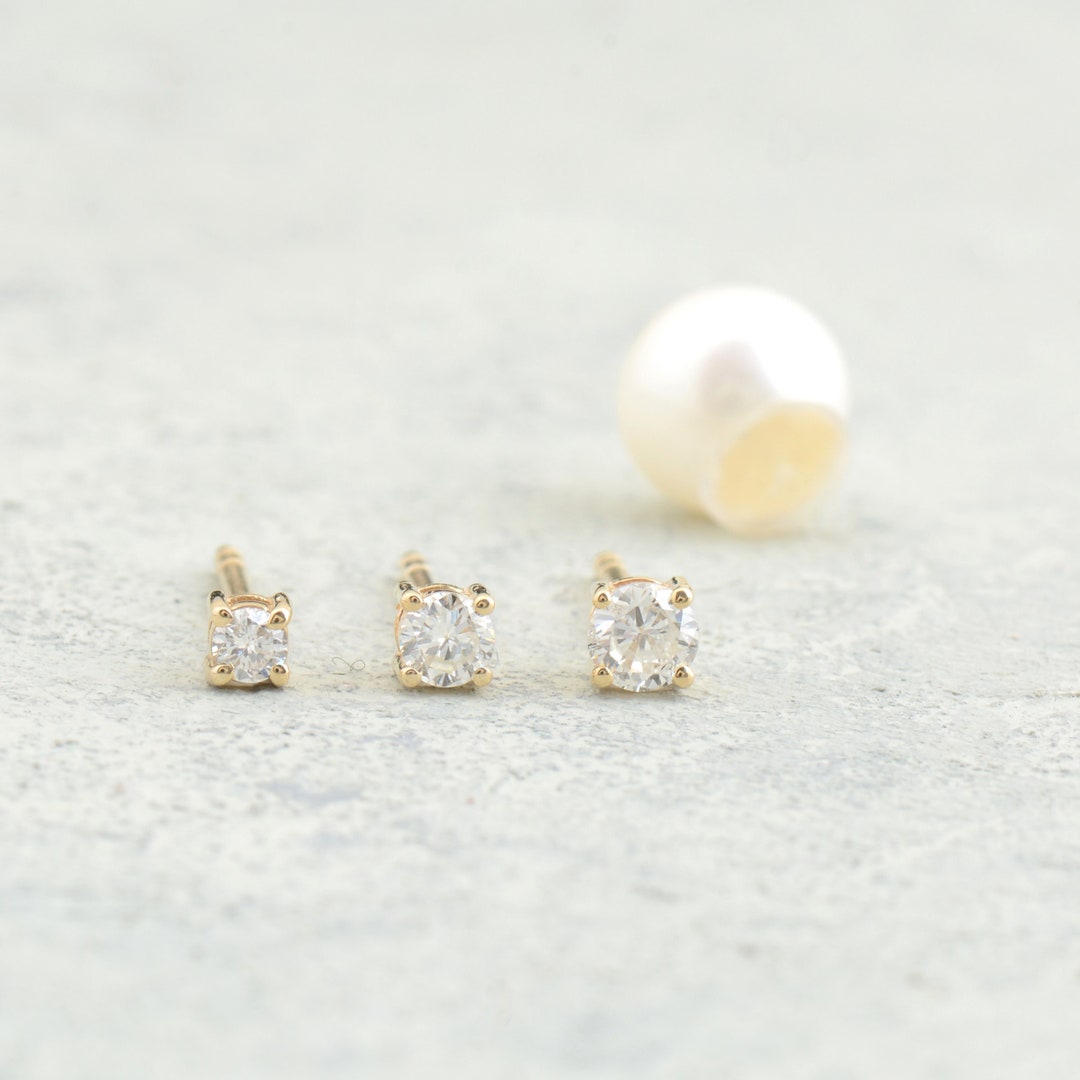 Solid Gold Round Top Diamond Pearl Earring, Black or White Pearl ...