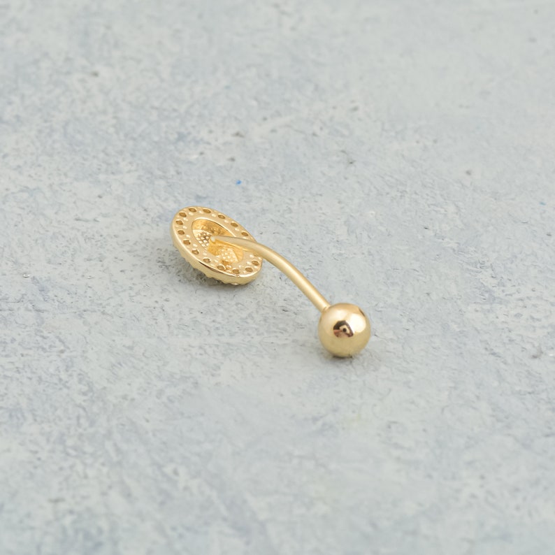 14K Solid Gold Belly Button Ring Diamond Navel Piercing - Etsy