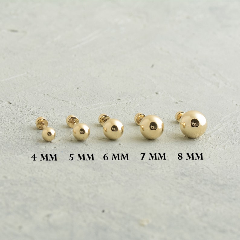 14K Solid Gold Ball Stud Earrings, Golden Ball Earrings, Puff Ball ...
