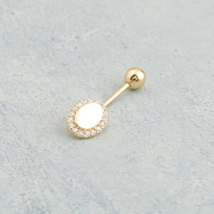 14K Solid Gold Belly Button Ring Diamond Navel Piercing - Etsy