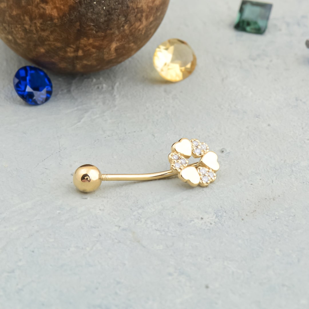 14K Gold Belly Button Ring, Diamond Navel Piercing Jewellery, Dainty ...