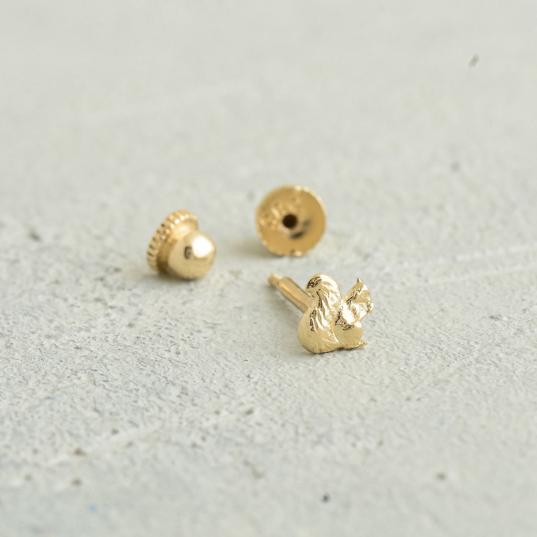 14K Solid Gold Squirrel Piercing, Animal Figure Earring, Golden ...