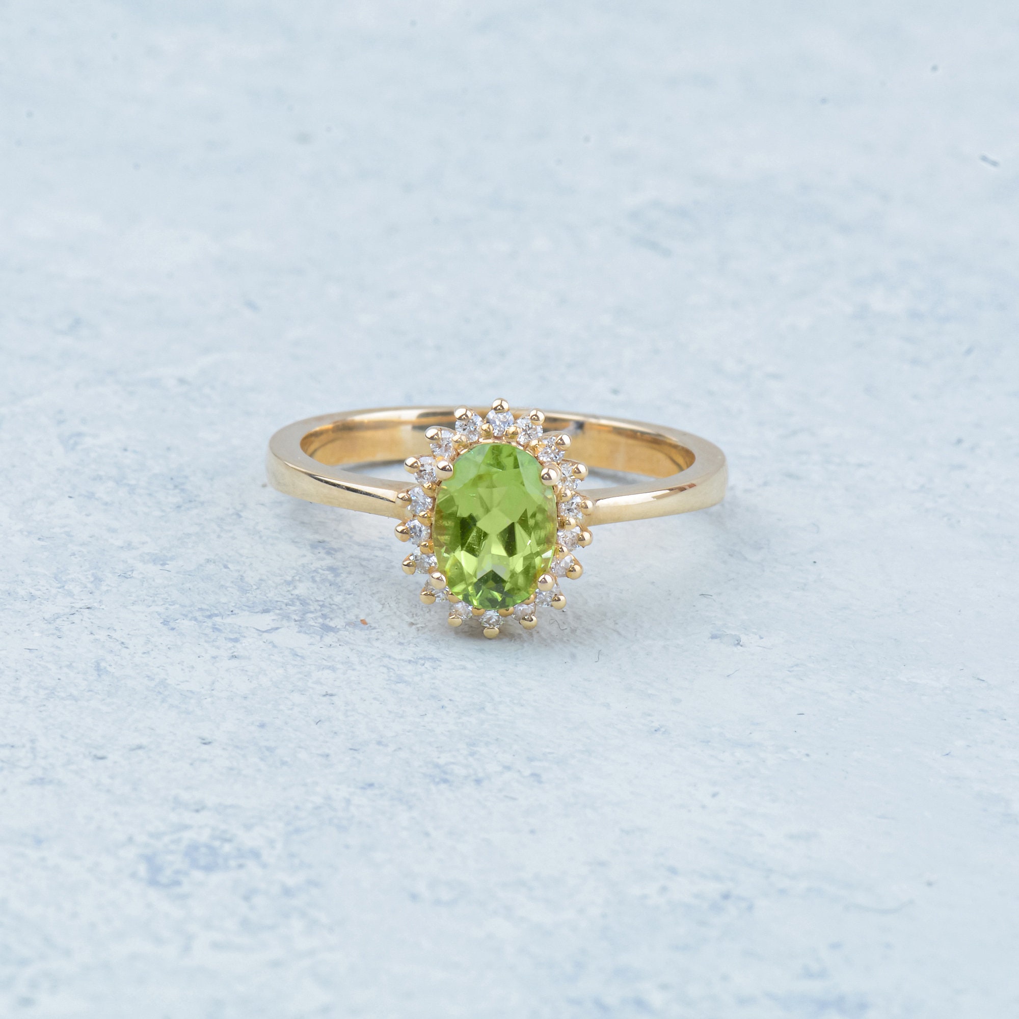 Peridot Engagement Ring Solid Gold Handmade Oval Shape Green Peridot ...
