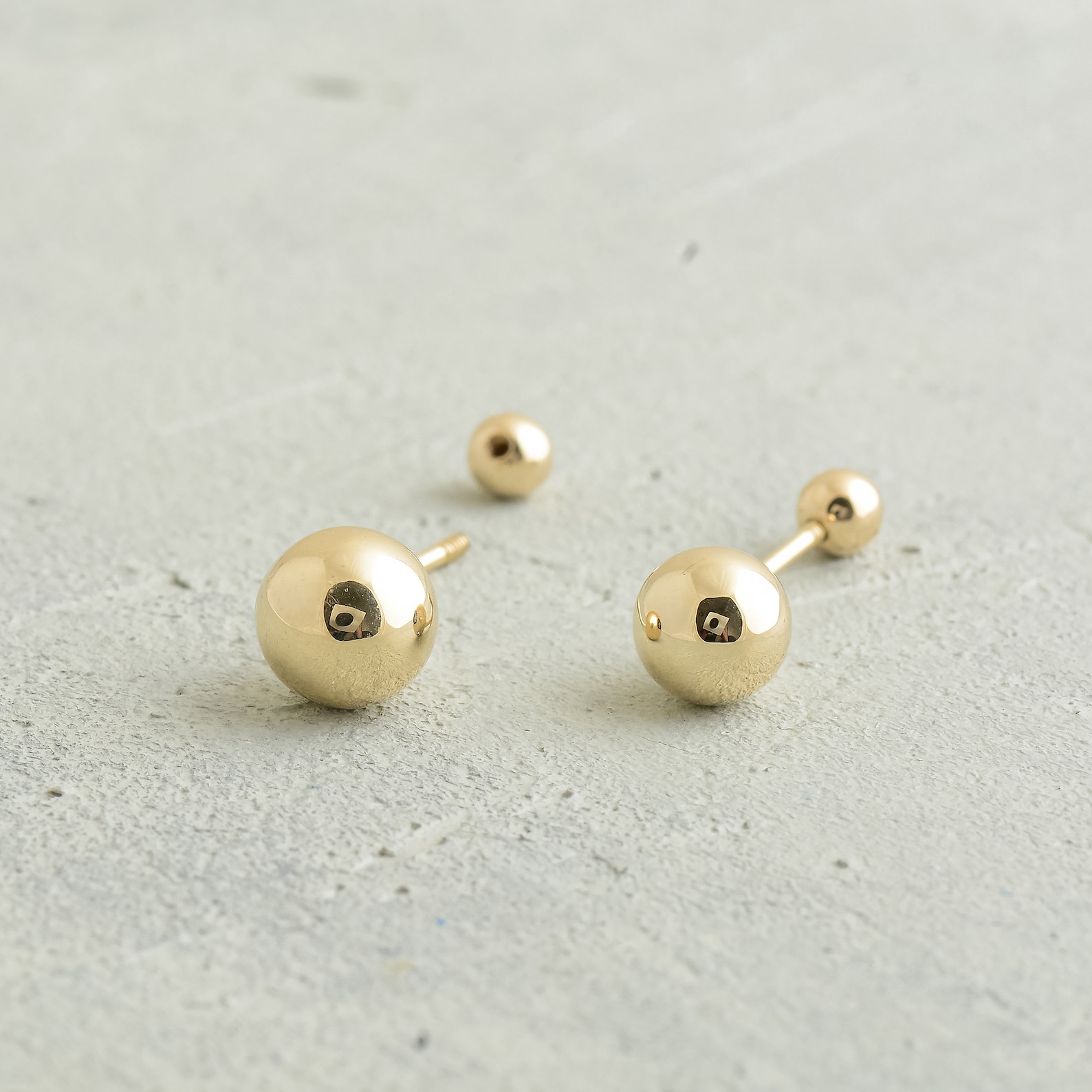 14K Solid Gold Ball Stud Earrings, Golden Ball Earrings, Puff Ball ...