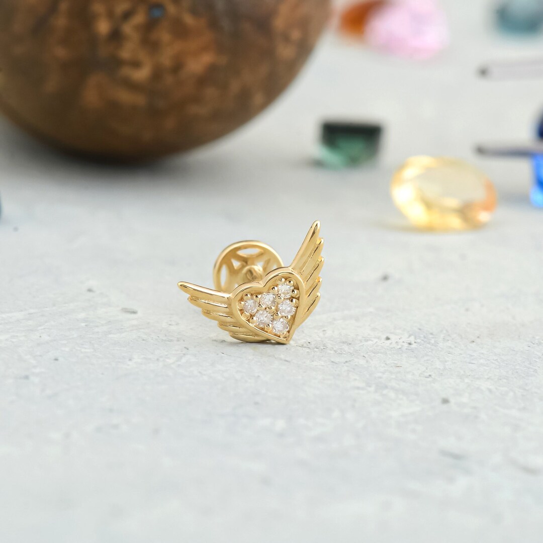 Solid Gold Diamond Tragus Earring, Minimal Diamond Screwed Earring ...