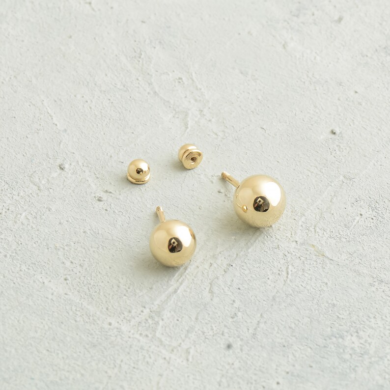 14K Solid Gold Ball Stud Earrings, Golden Ball Earrings, Puff Ball ...
