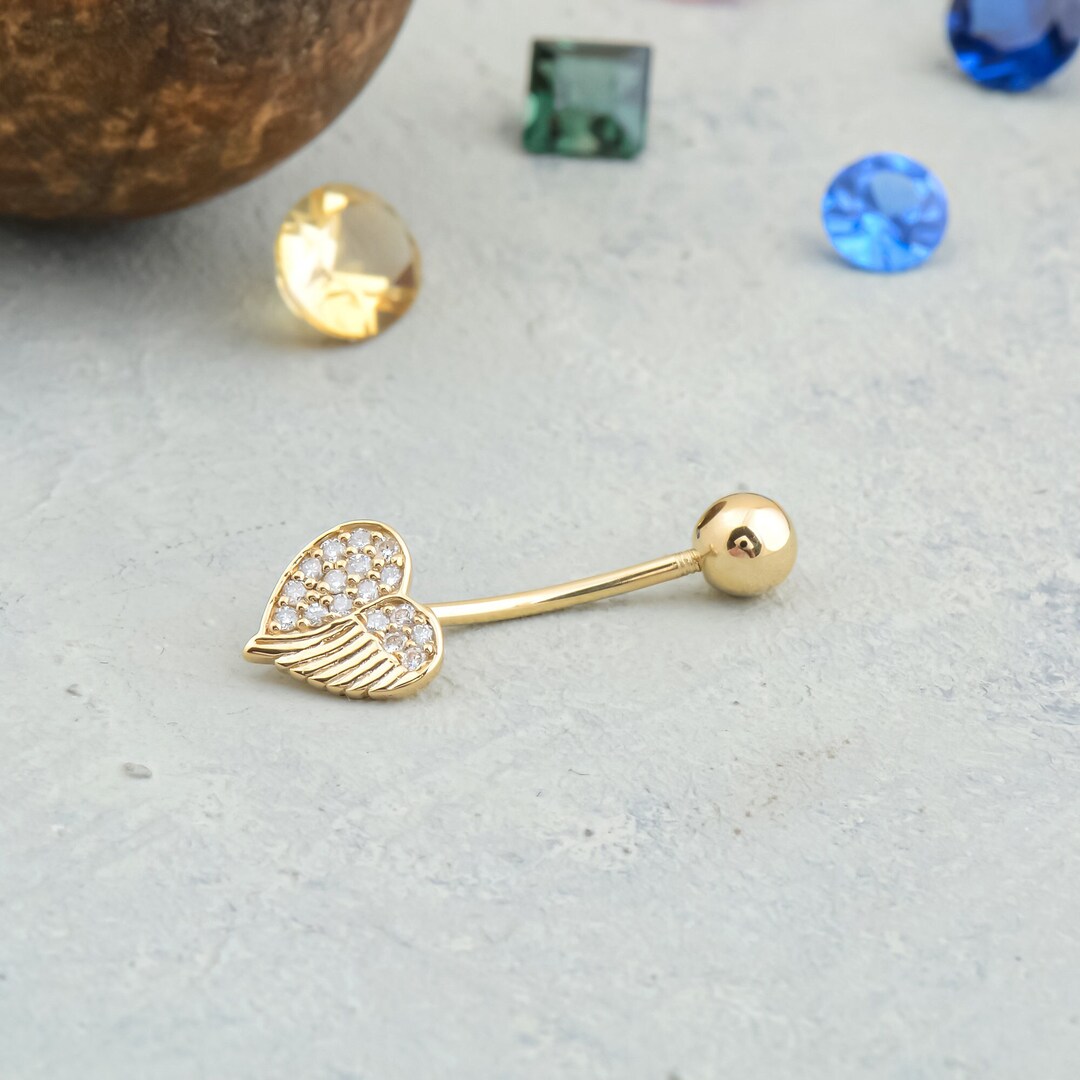 14K Gold Belly Button Ring, Diamond Navel Piercing Jewellery, Dainty ...