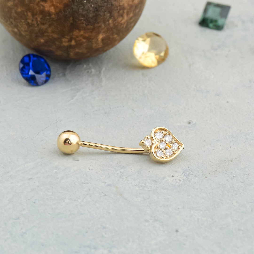 14K Gold Belly Button Ring, Diamond Navel Piercing Jewellery, Dainty ...