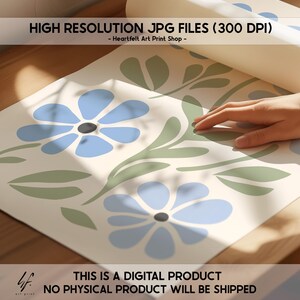 Sage Green and Sky Blue Flower Poster, Floral Nursery Decor, Set of 2 ...