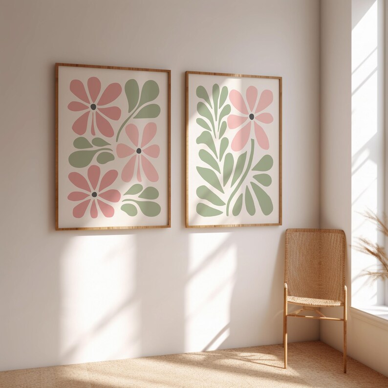 Pastel Pink Aesthetic Poster Set of 2, Floral Printable Wall Art, Light ...