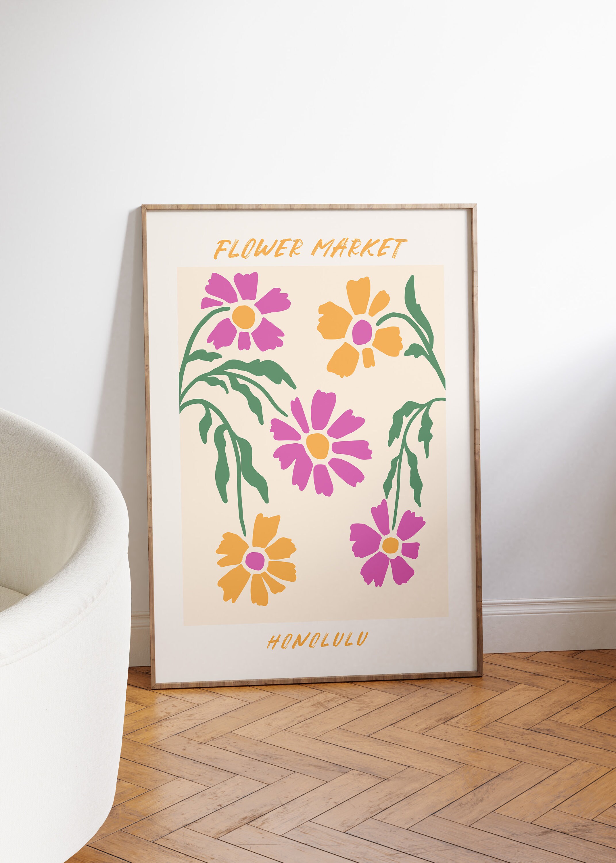 Set of 2 Flower Market Printable Wall Art, Pink Orange Aesthetic ...