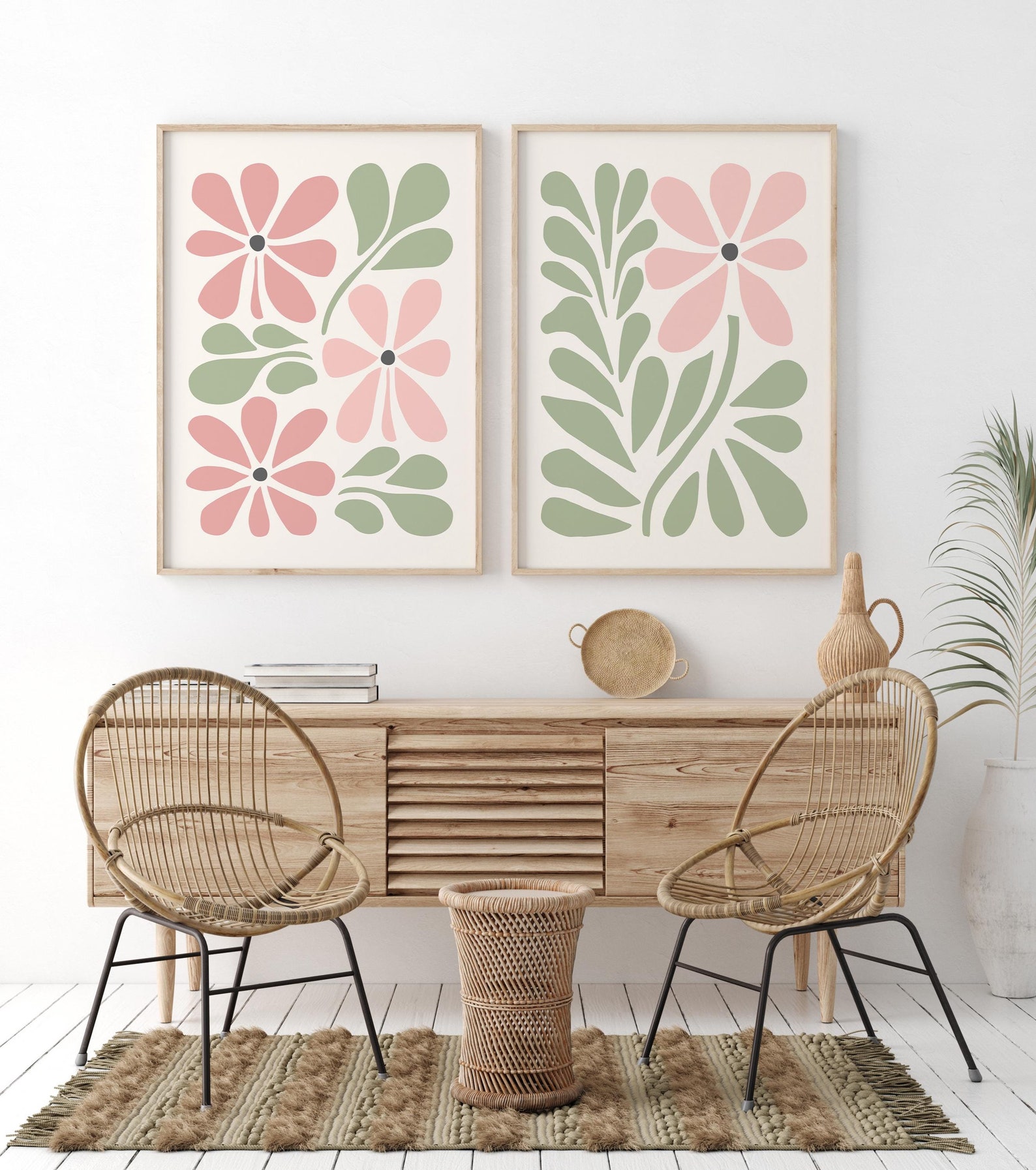 Pastel Pink Aesthetic Poster Set of 2, Floral Printable Wall Art, Light ...