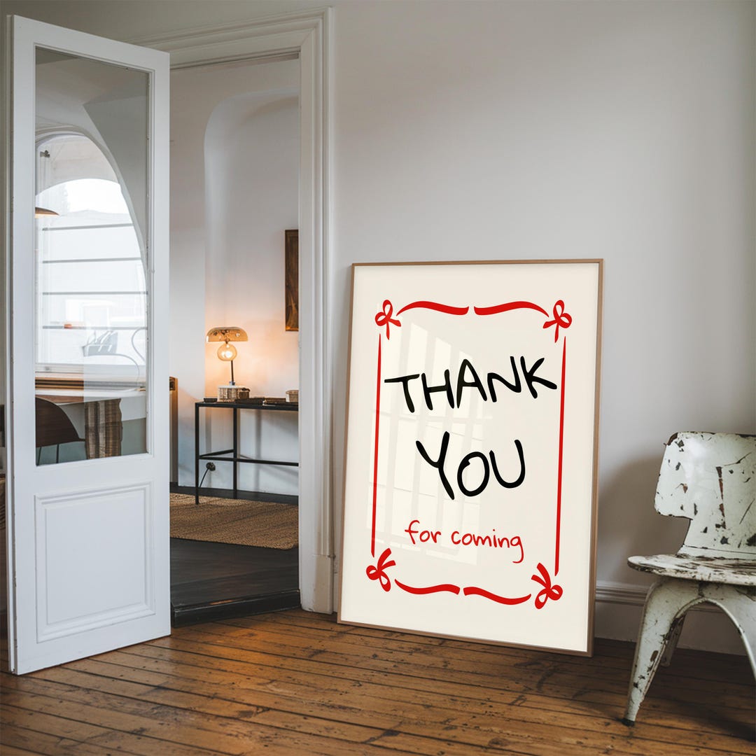 Thank You for Coming Digital Print, Red Black Typography Wall Art ...