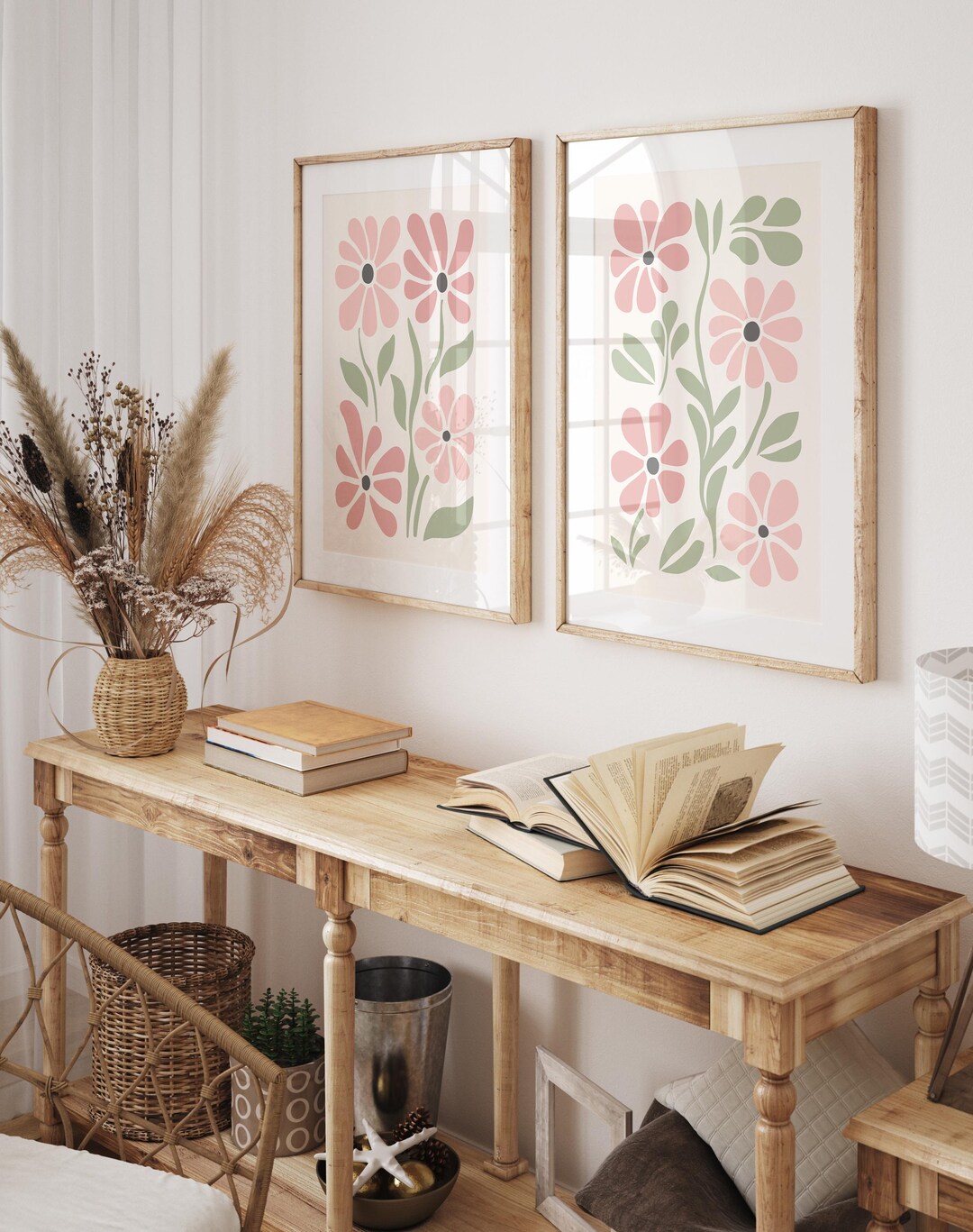 Blush Pink & Sage Green Flower Print, Pastel Floral Nursery Wall Art ...