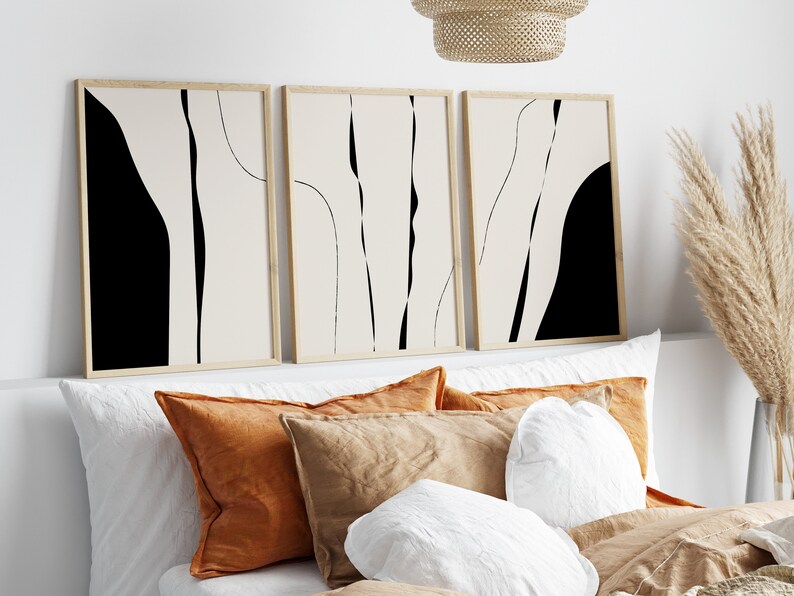 Minimal Line Art, Black Beige Set of 3, Simple Line Wall Art, Set of 3 ...