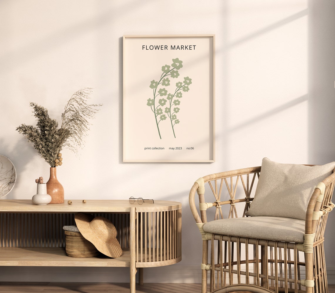 Flower Market Poster, Green Dorm Decor, Sage Green Print, Pastel Danish ...